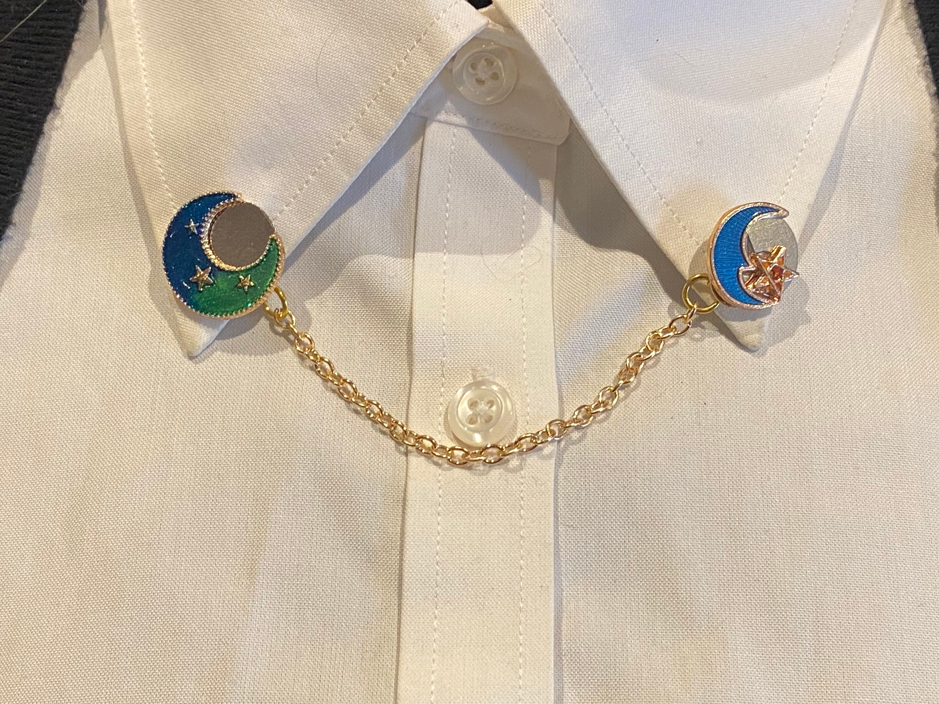 Sweater Pins: Blue Enamel Moon and Star Set in Gold | Etsy