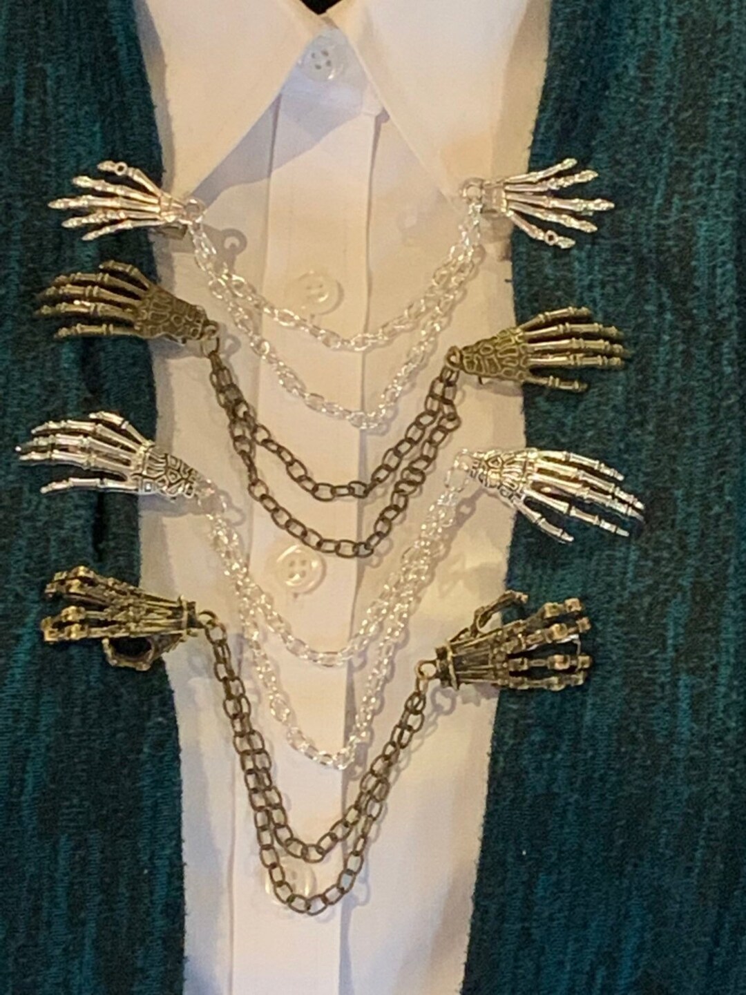 Sweater Clips: Skeleton Hands Four Styles, in Bronze, Silver and Gold ...