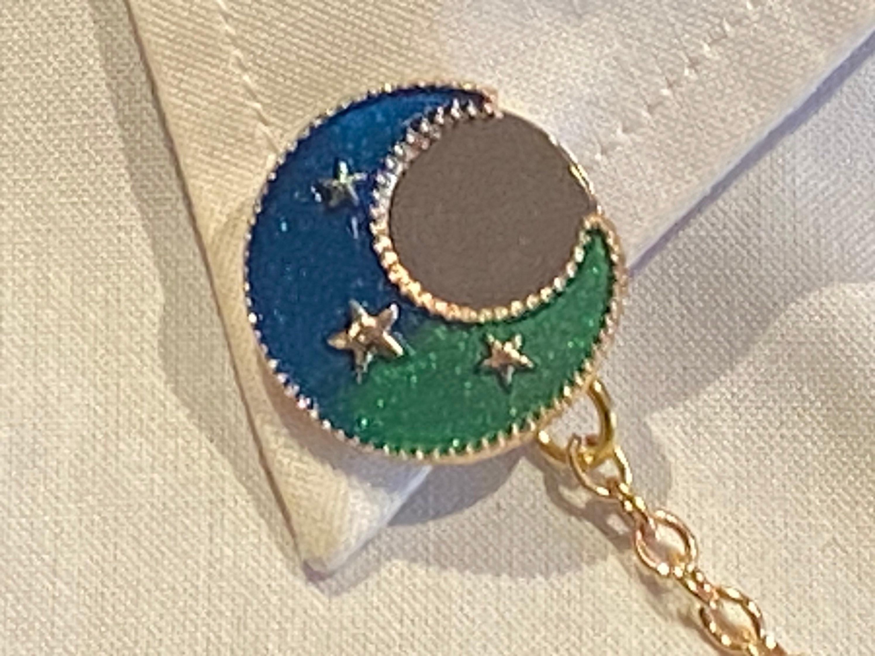 Sweater Pins: Blue Enamel Moon and Star Set in Gold | Etsy