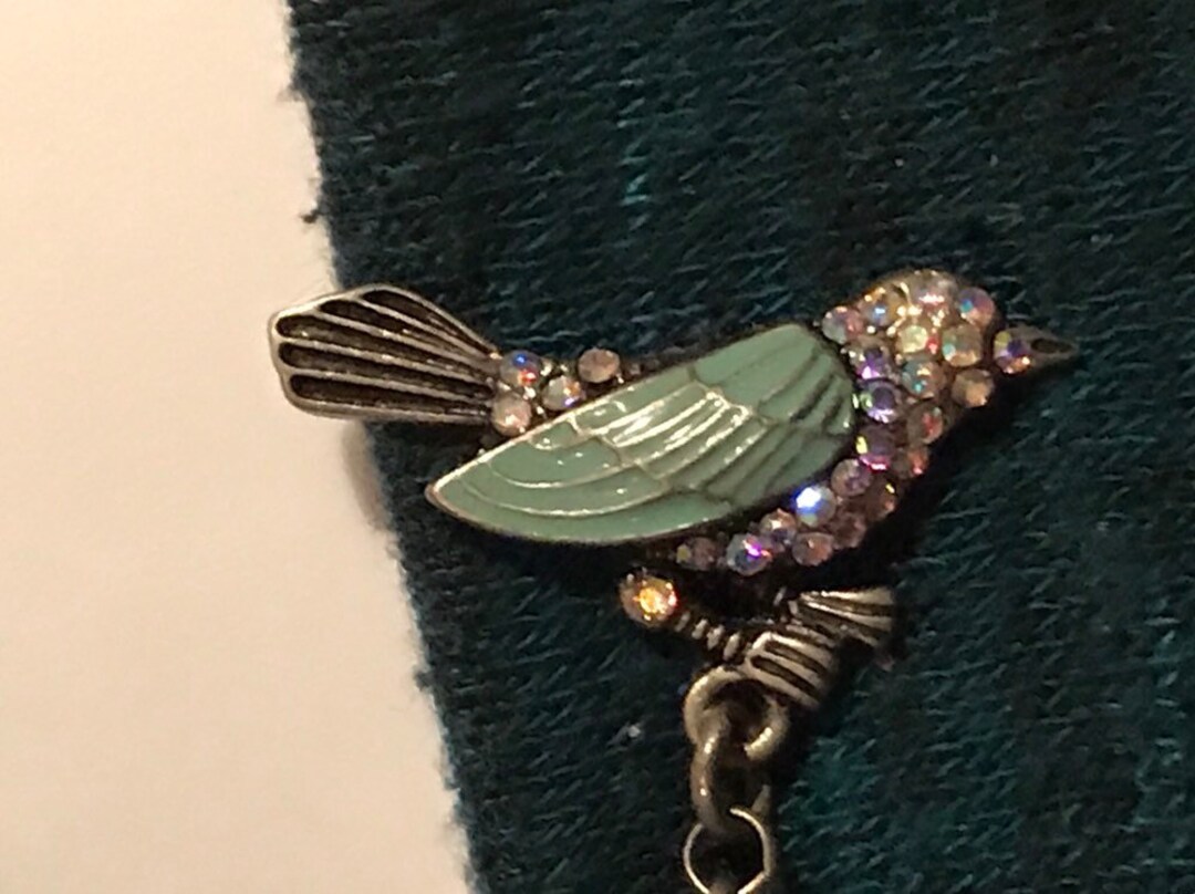 Sweater Pins: Birds With Rhinestone and Green Enamel Wing - Etsy