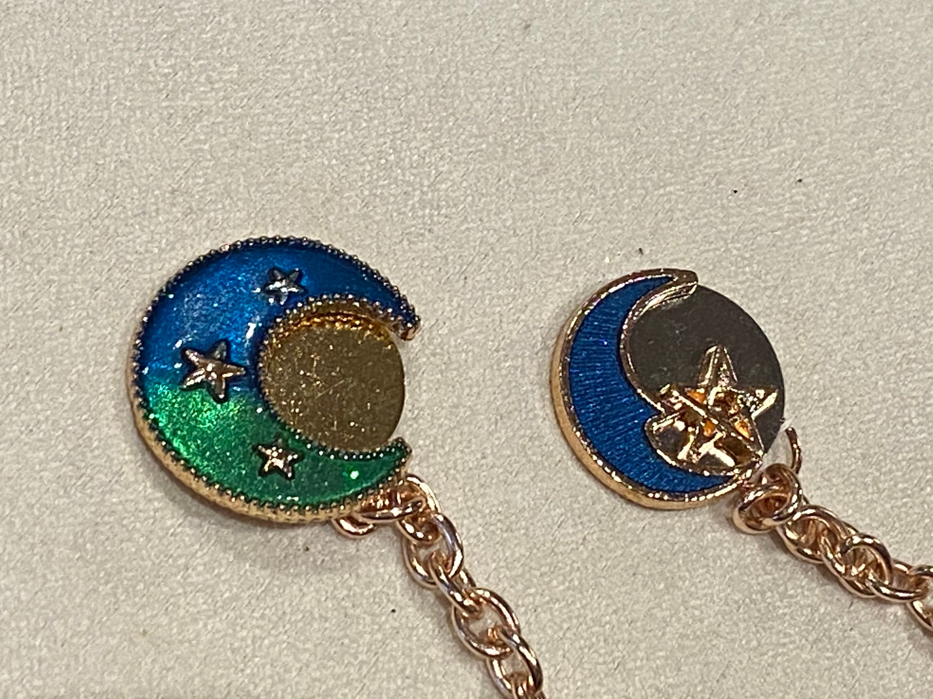Sweater Pins: Blue Enamel Moon and Star Set in Gold | Etsy