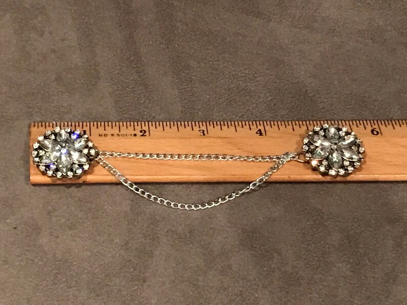 Sweater Clips: Rhinestone Medallions Blue or Clear REDUCED | Etsy