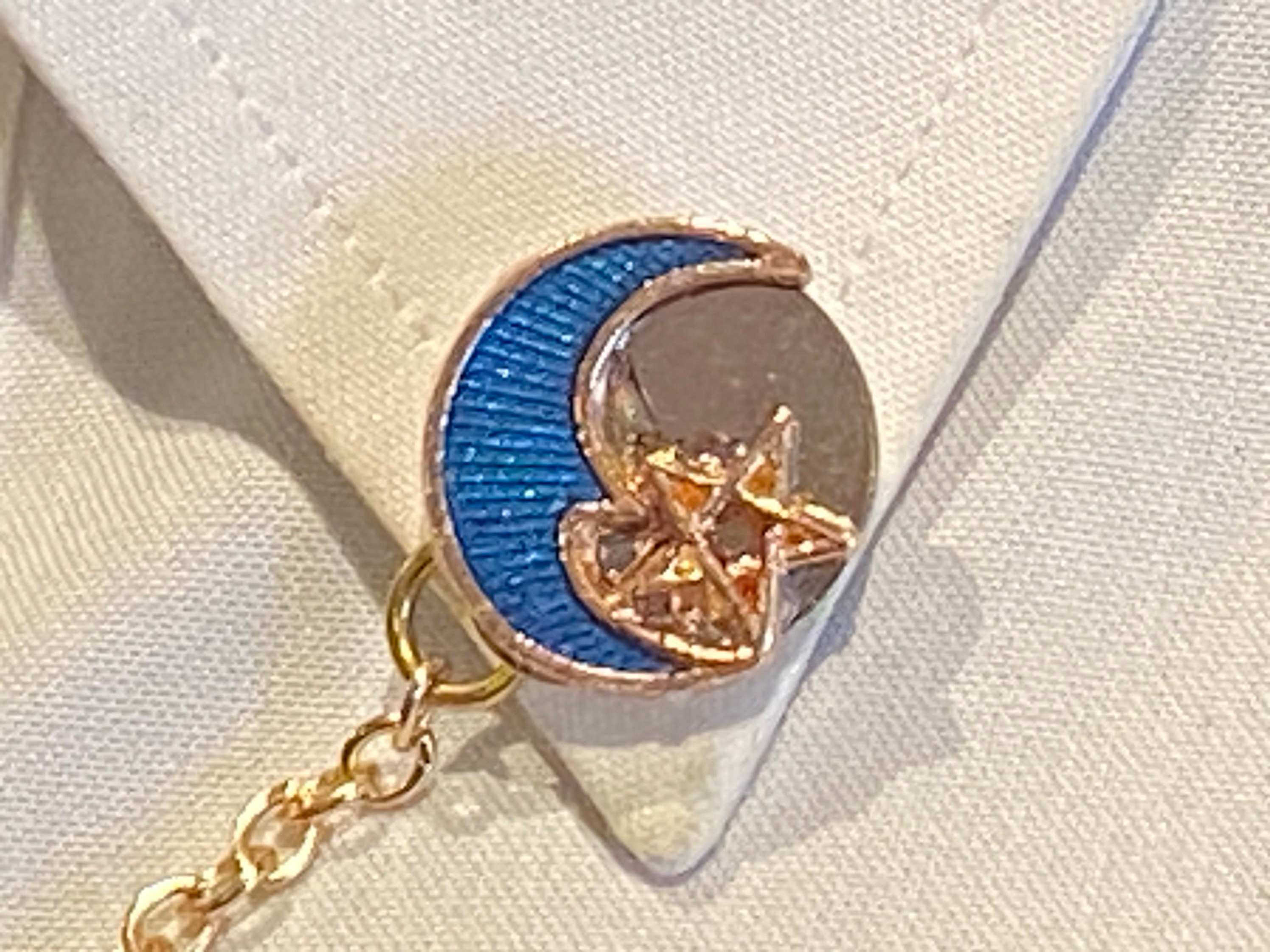 Sweater Pins: Blue Enamel Moon and Star Set in Gold | Etsy