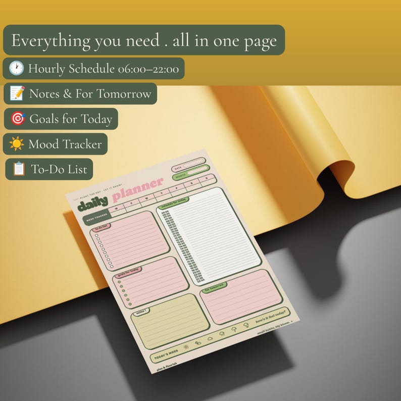 Daily Planner Printable | Schedule, Goals, To-do List (A4/US Letter) - Etsy