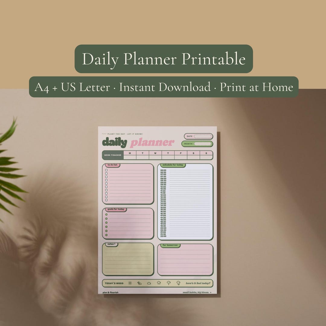 Daily Planner Printable | Schedule, Goals, To-do List (A4/US Letter) - Etsy