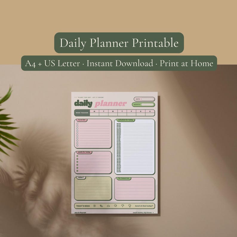 Daily Planner Printable | Schedule, Goals, To-do List (A4/US Letter) - Etsy