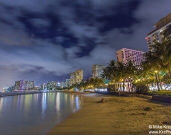 Scenic Downtown Honolulu City Lights at Night photo picture | Etsy