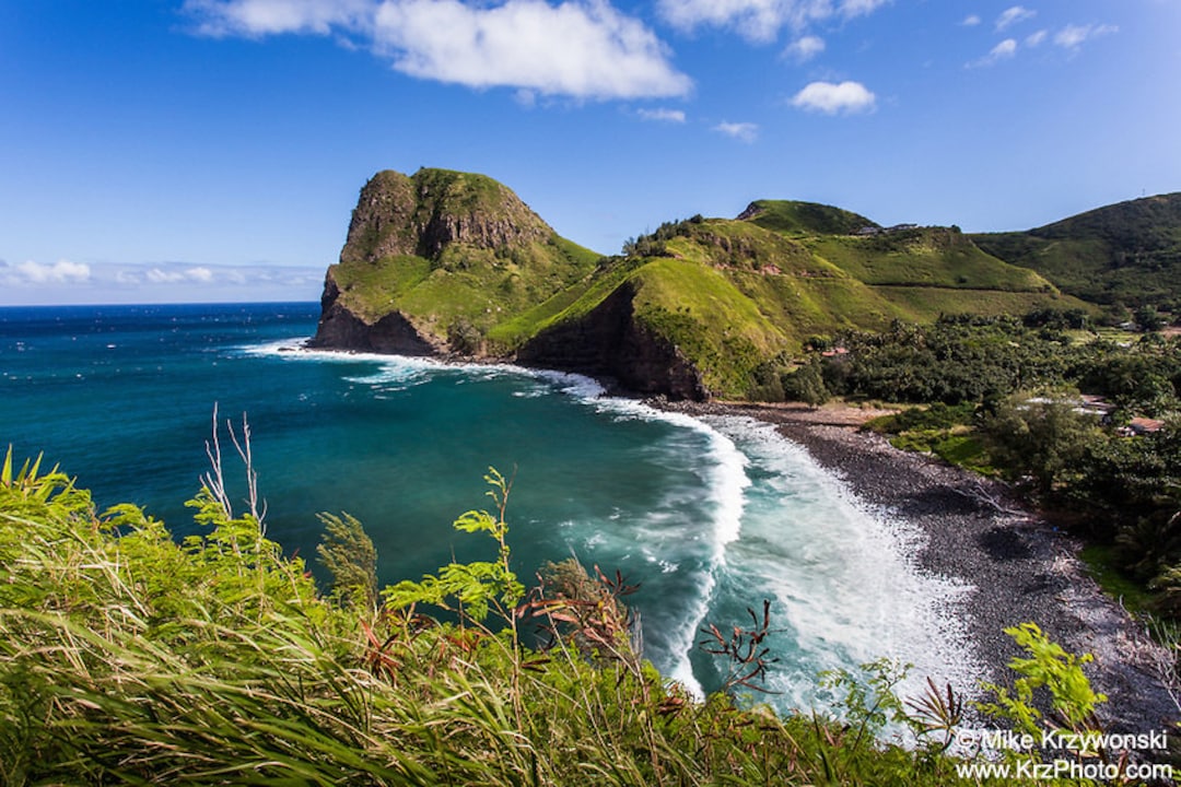 Aerial View of Kahakuloa Bay & Kahakuloa Head on the Rugged North Shore ...