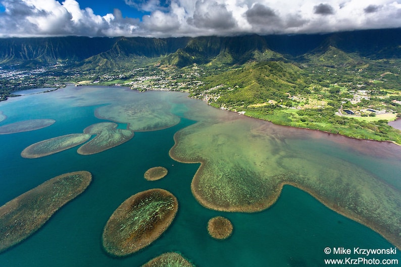 Aerial View of Kaneohe Bay, Oahu, Hawaii Photo Picture Fine Art Metal ...