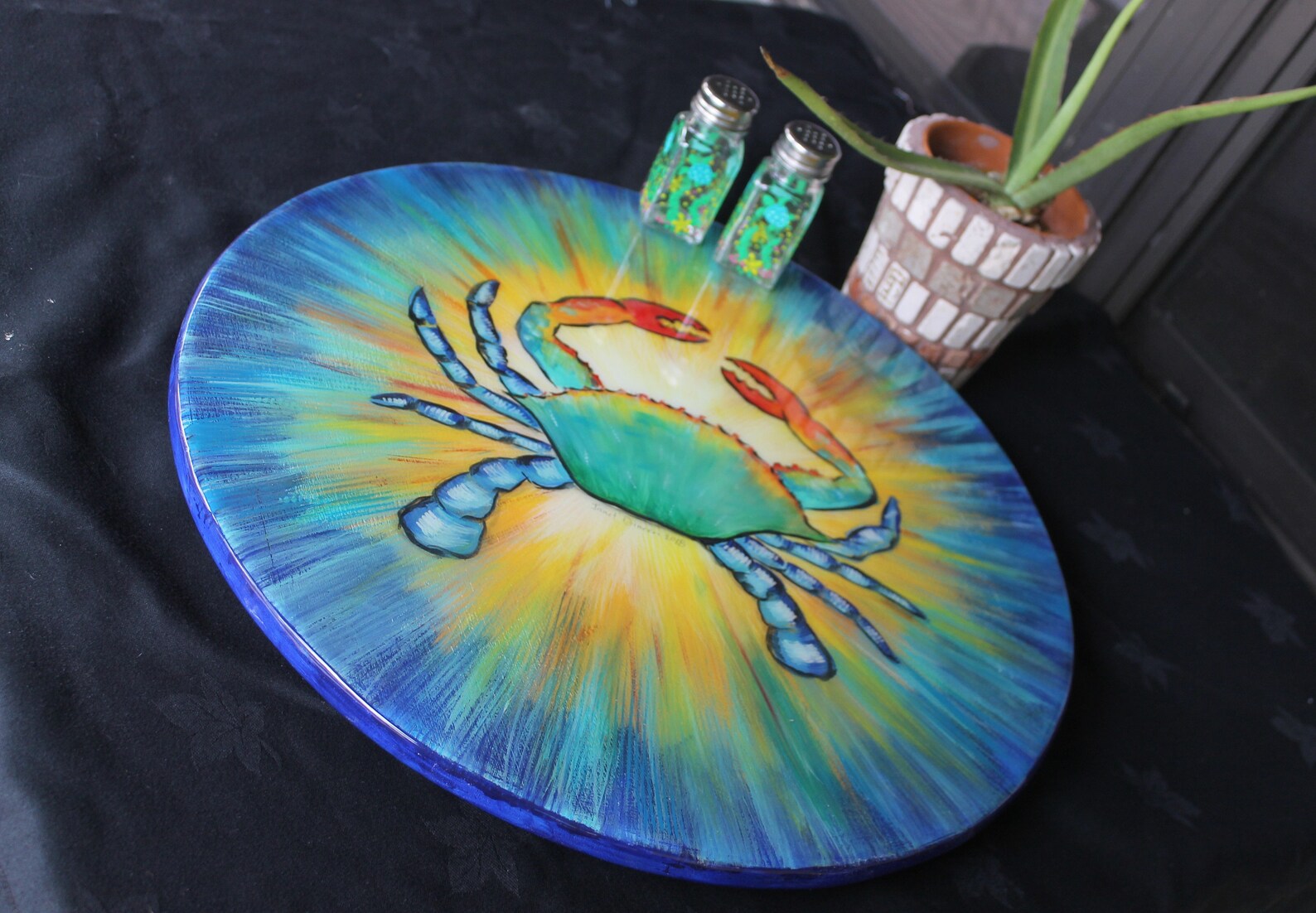 Lazy Susan Blue Crab Artwork 18 Inch Turntable Coastal Home | Etsy
