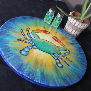 Lazy Susan, Blue, Crab Artwork, 18 Inch Turntable, Coastal Home Decor ...