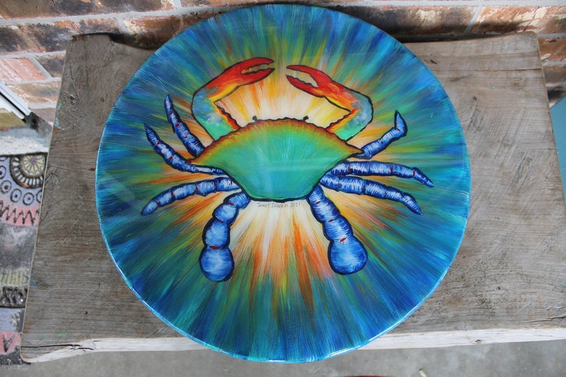 Lazy Susan Blue Crab Artwork 18 Inch Turntable Coastal Home | Etsy