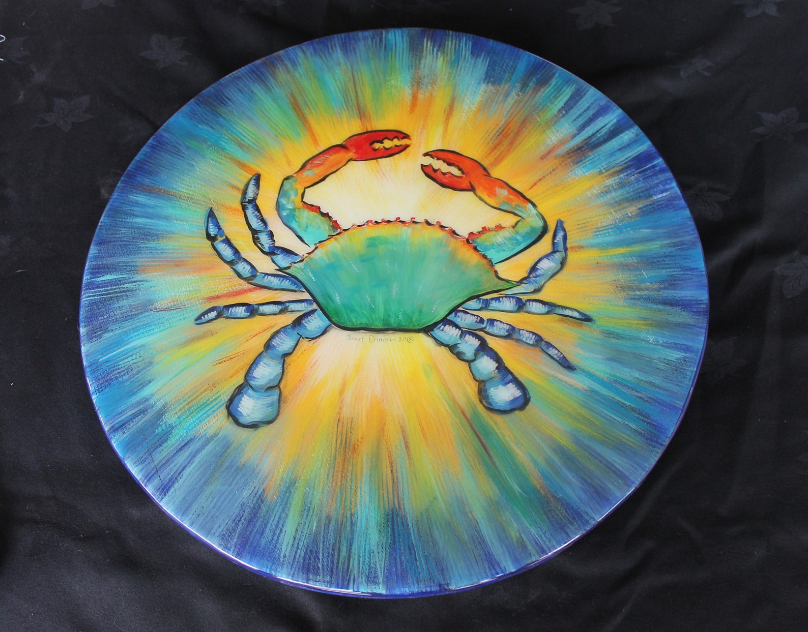 Lazy Susan Blue Crab Artwork 18 Inch Turntable Coastal Home | Etsy