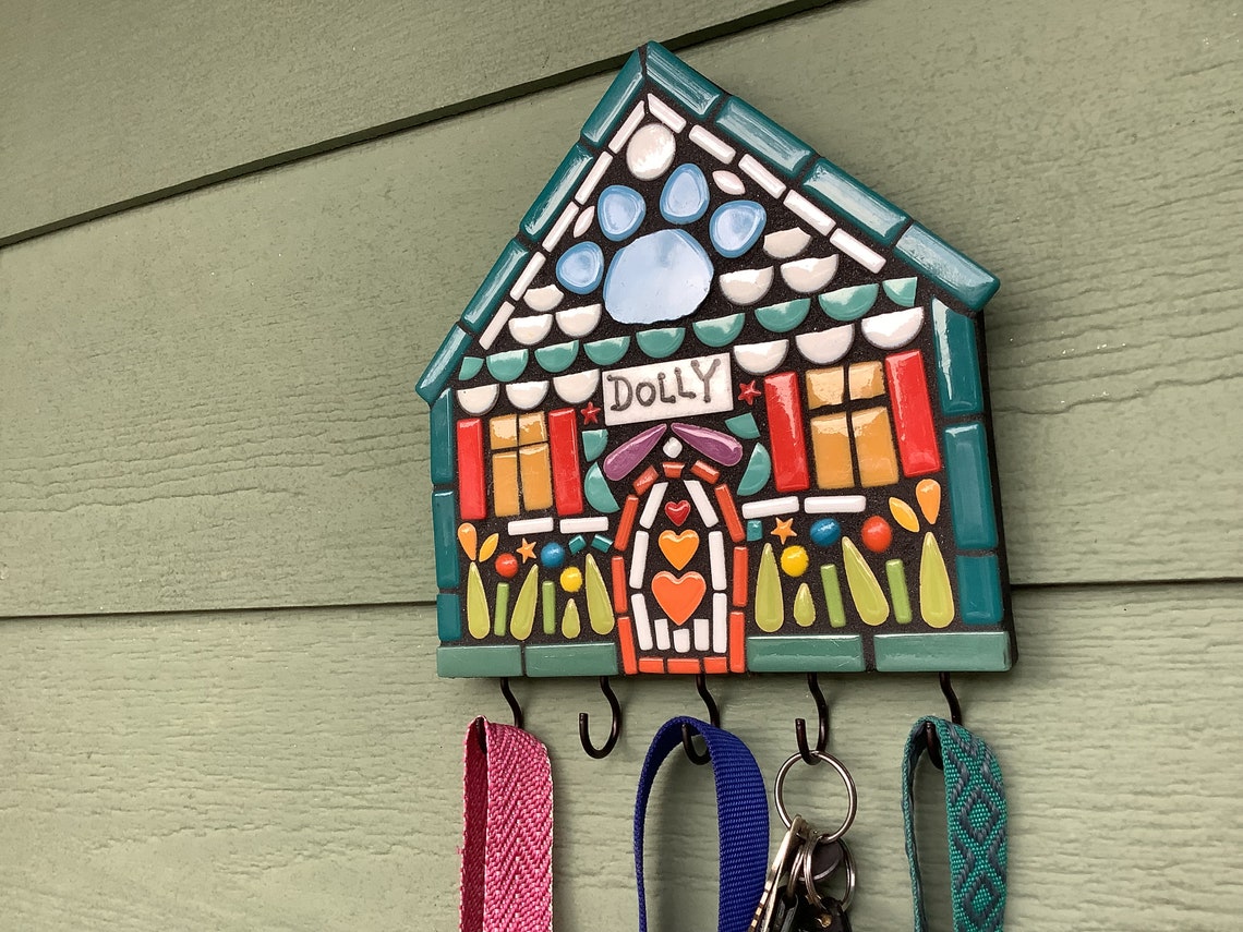Mosaic Key Rack, Dog Leash Holder, Dog Lover Gift or Housewarming ...