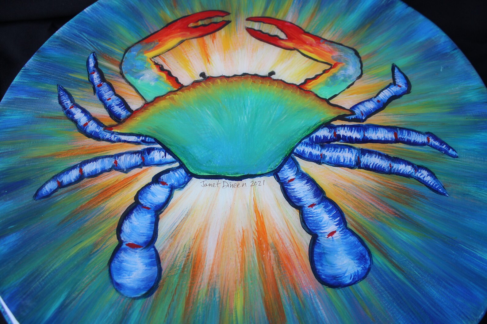 Lazy Susan Blue Crab Artwork 18 Inch Turntable Coastal Home | Etsy