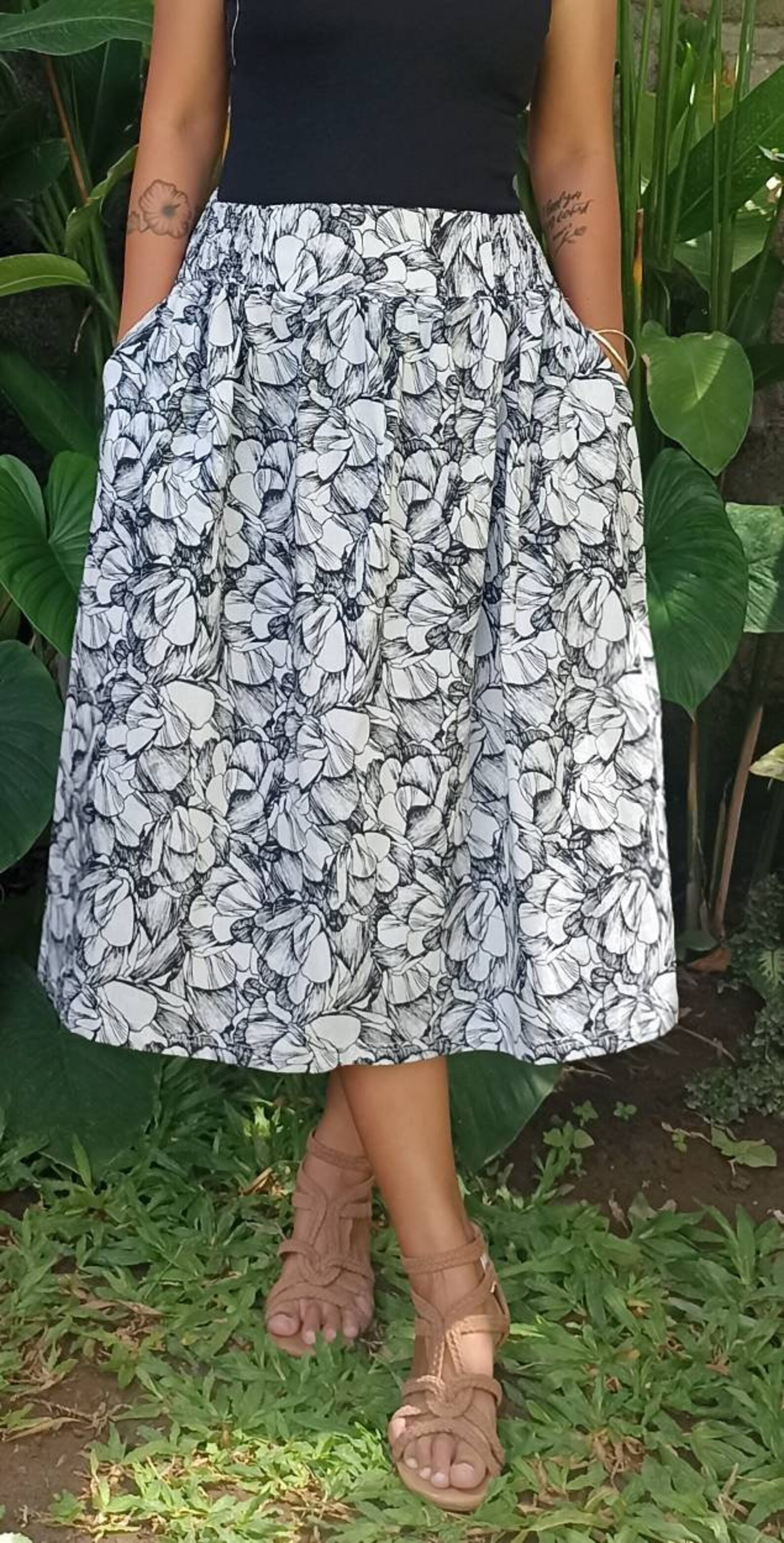 White Roses Skirt, Batik Print Skirt, Silk Print Skirt, Customized ...