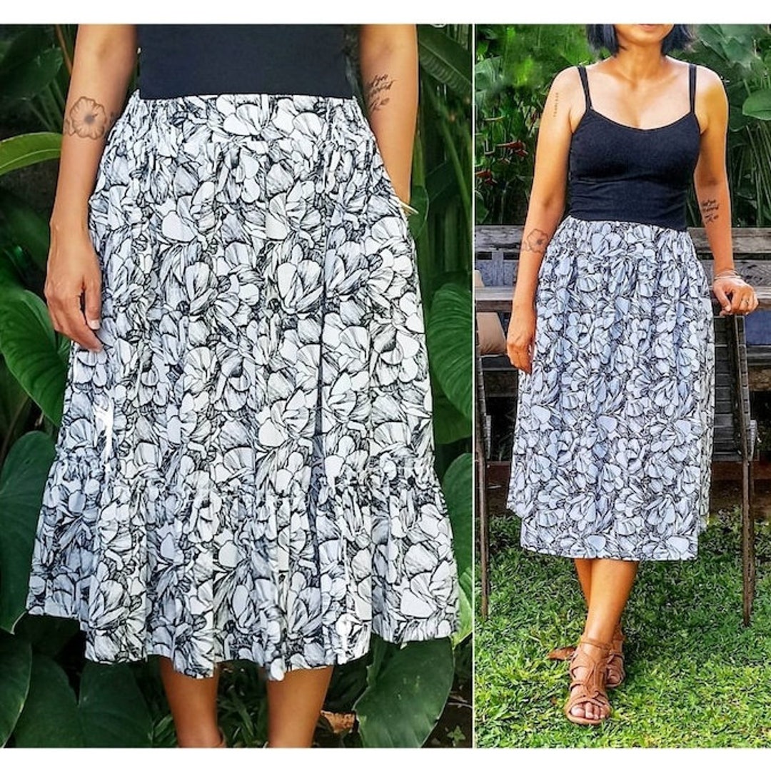 White Roses Skirt, Batik Print Skirt, Silk Print Skirt, Customized ...