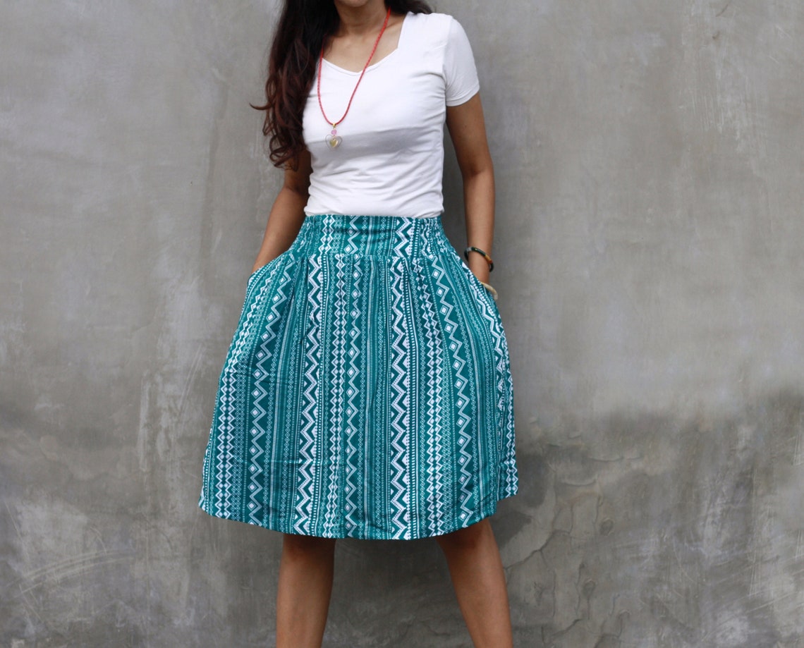 Teal Skirt Black and White Midi Skirt Smart Casual Skirt - Etsy
