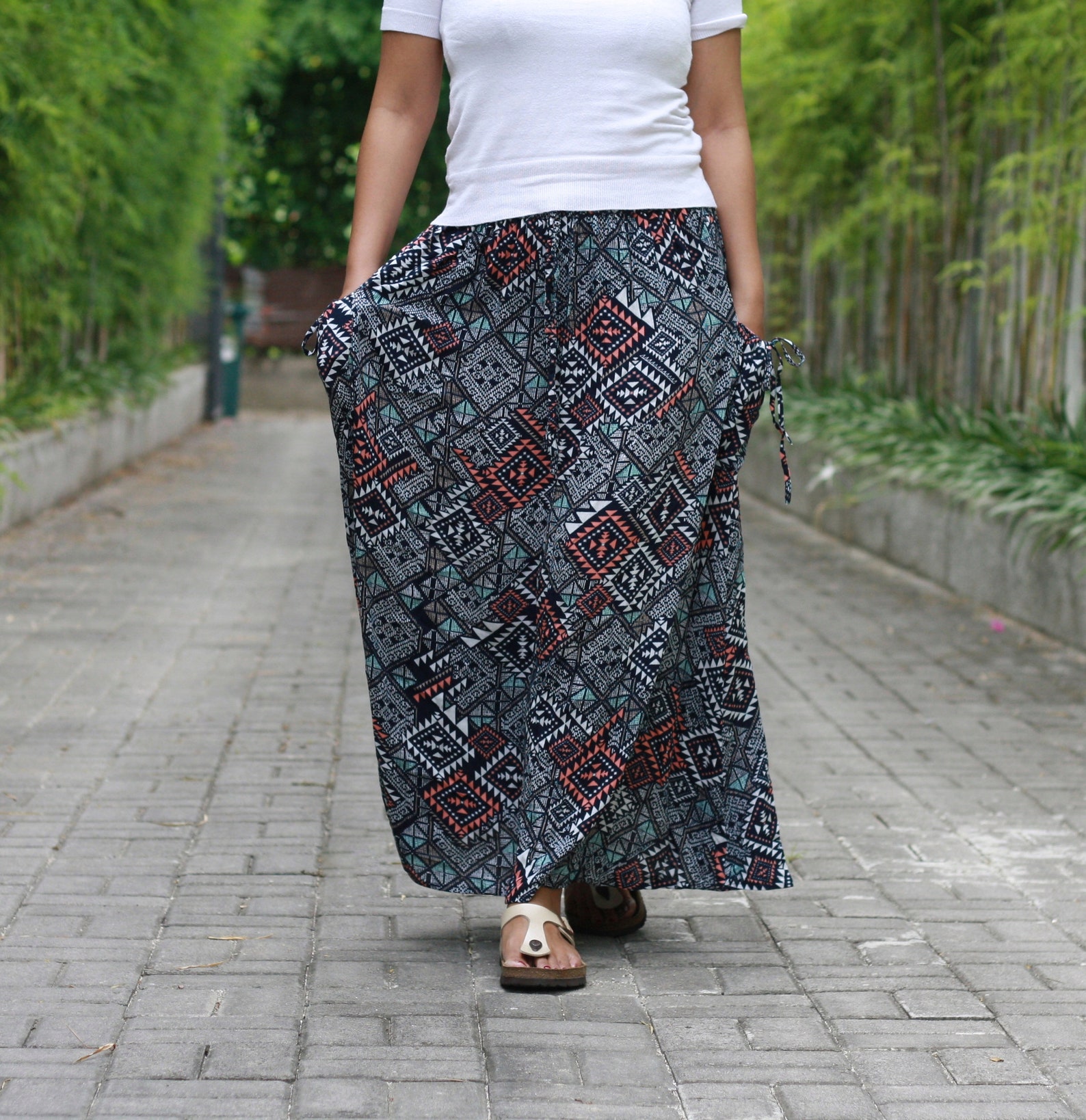 Black Long Skirt Square Print Skirt Lounging Skirt - Etsy