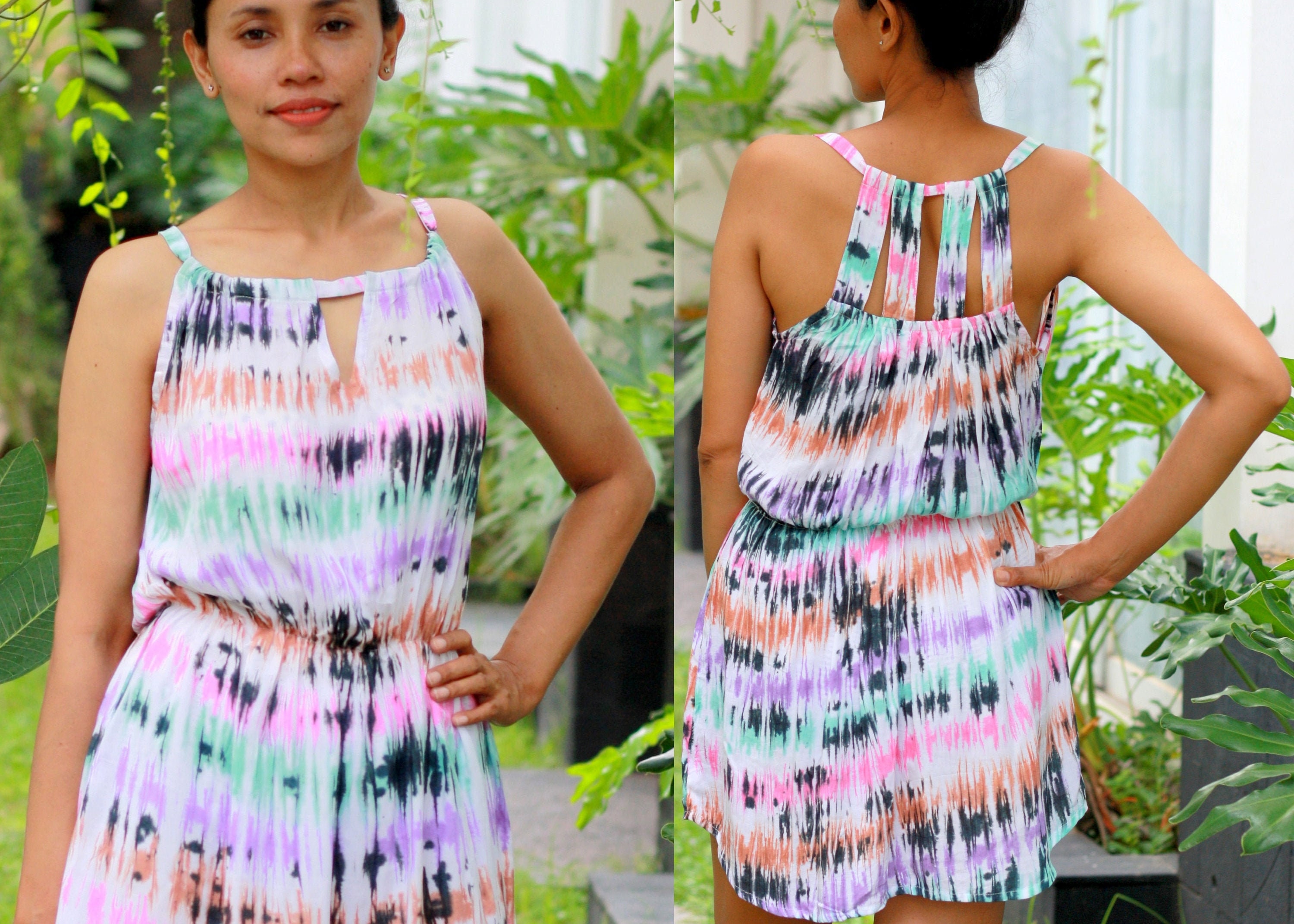 Mini Tie Dye Dress Short Sun Dress Summer Beach Dress Coastal Dress Island Dress Cruise