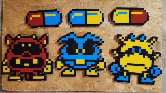 Solid Wood Pixel Game Art Dr. Mario Germs & Pills 6 Piece Set | Etsy