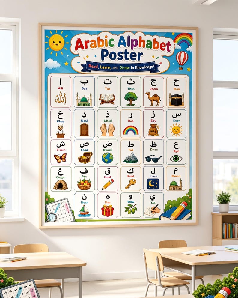 Arabic Alphabet Poster Printable , Arabic Letters Chart, Arabic ...