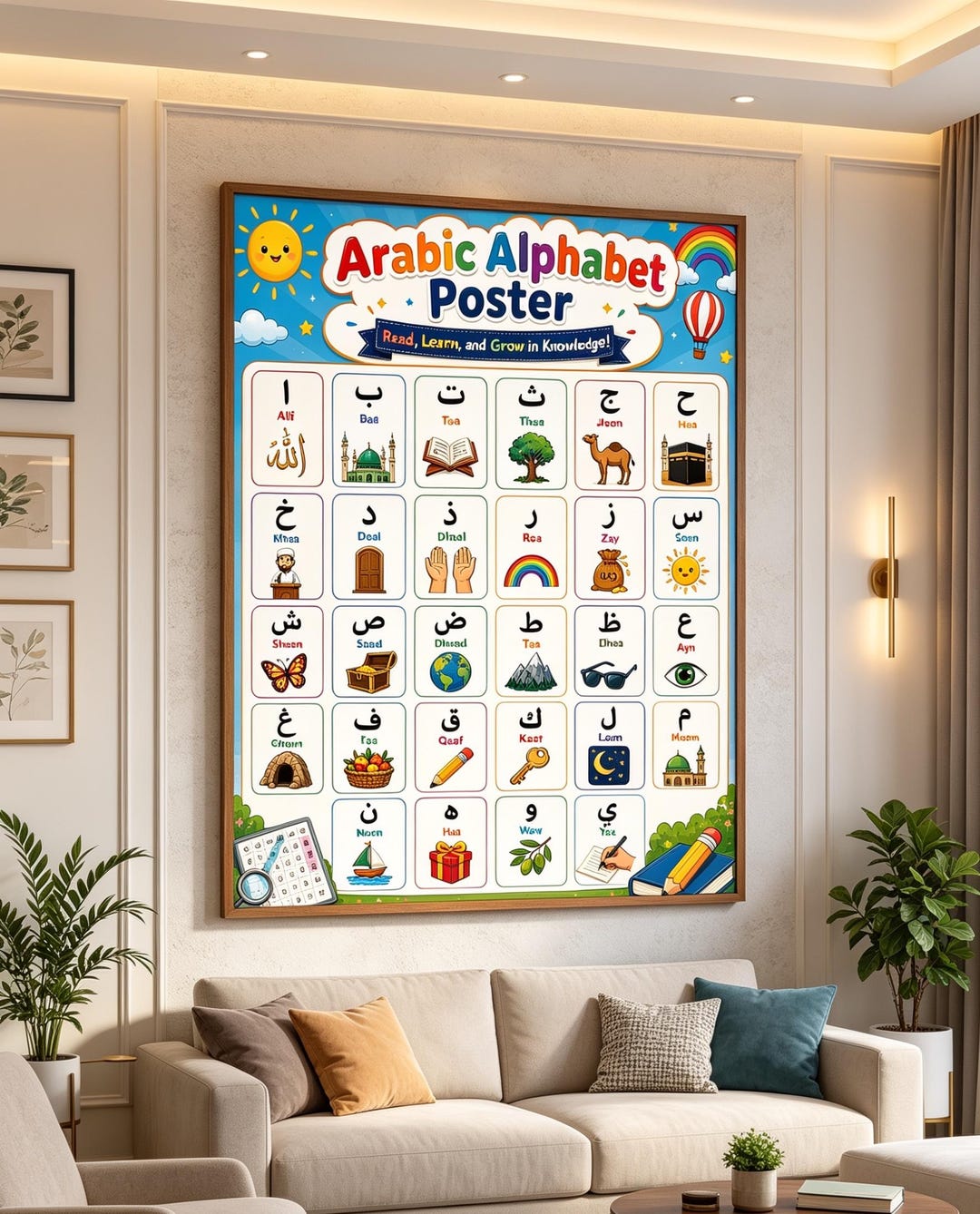 Arabic Alphabet Poster Printable , Arabic Letters Chart, Arabic ...