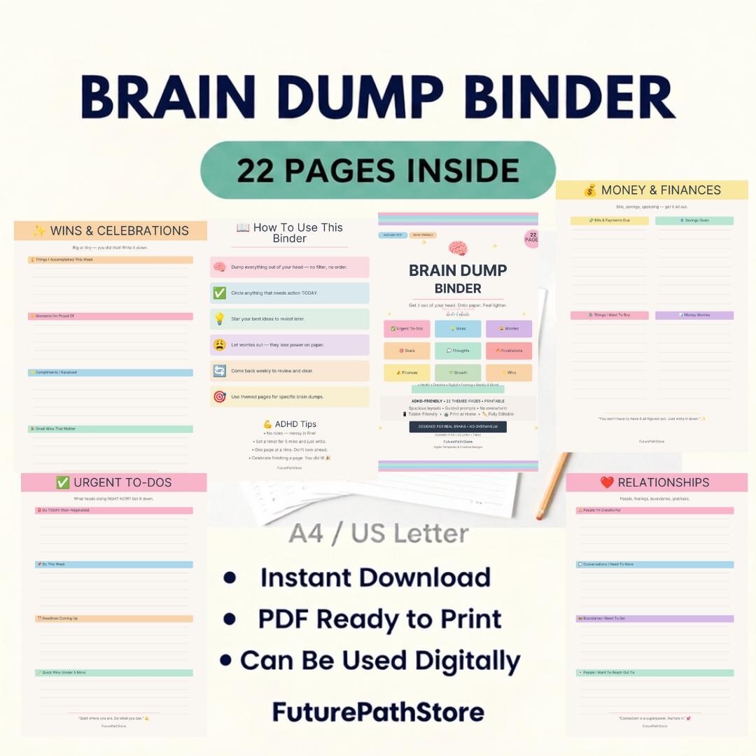 Brain Dump Binder Printable PDF, ADHD Mental Clarity Planner ...