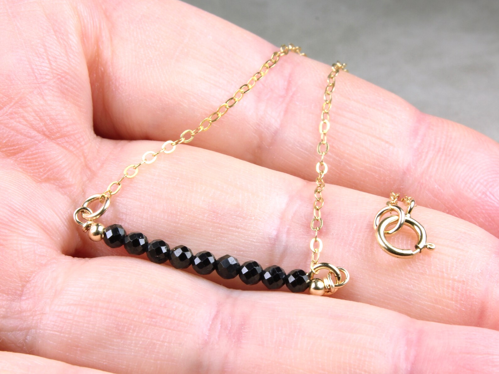 Black Spinel Gold Filled Sterling Silver Bar Necklace Natural | Etsy