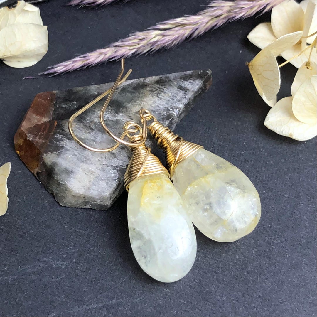 Heliodor Earrings Gold Filled Wire Wrapped Natural Golden Beryl Yellow ...