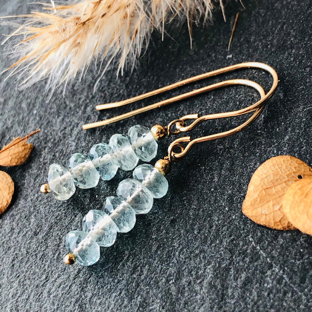 Aquamarine Earrings, Gold Filled Dangles, March Birthstone 6162 - Etsy
