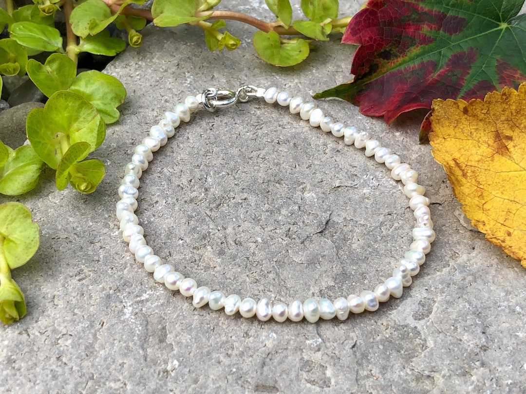 Pulsera de perlas blancas de plata de ley con perlas de agua dulce ...