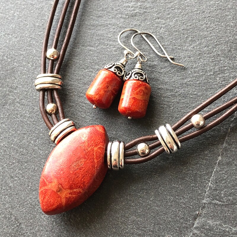 Coral Stone Necklace - Etsy