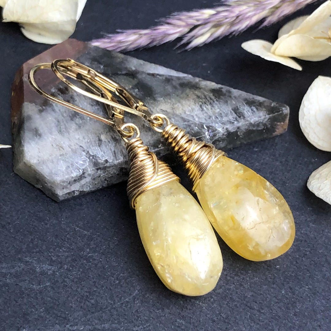 Heliodor Earrings Gold Filled Wire Wrapped Natural Golden Beryl Yellow ...