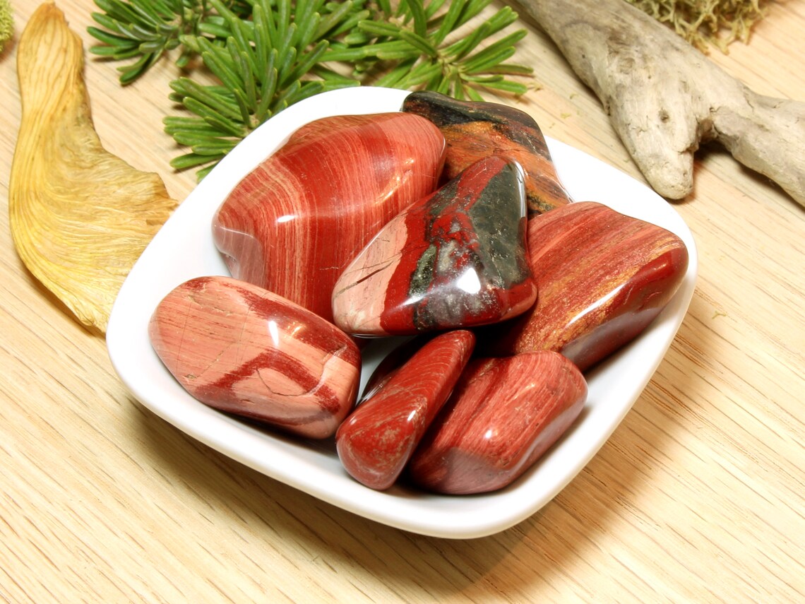 Satin Leaf Jasper Natural Tumbled Stone Red Orange Black | Etsy