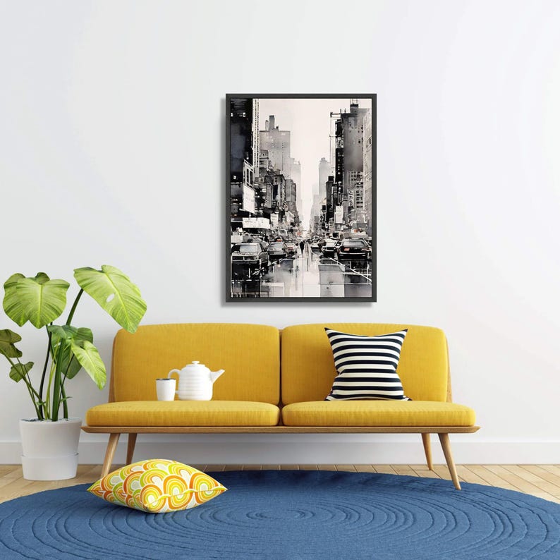 Black and White Cityscape Canvas, Urban Traffic Scene Wall Art, Modern ...