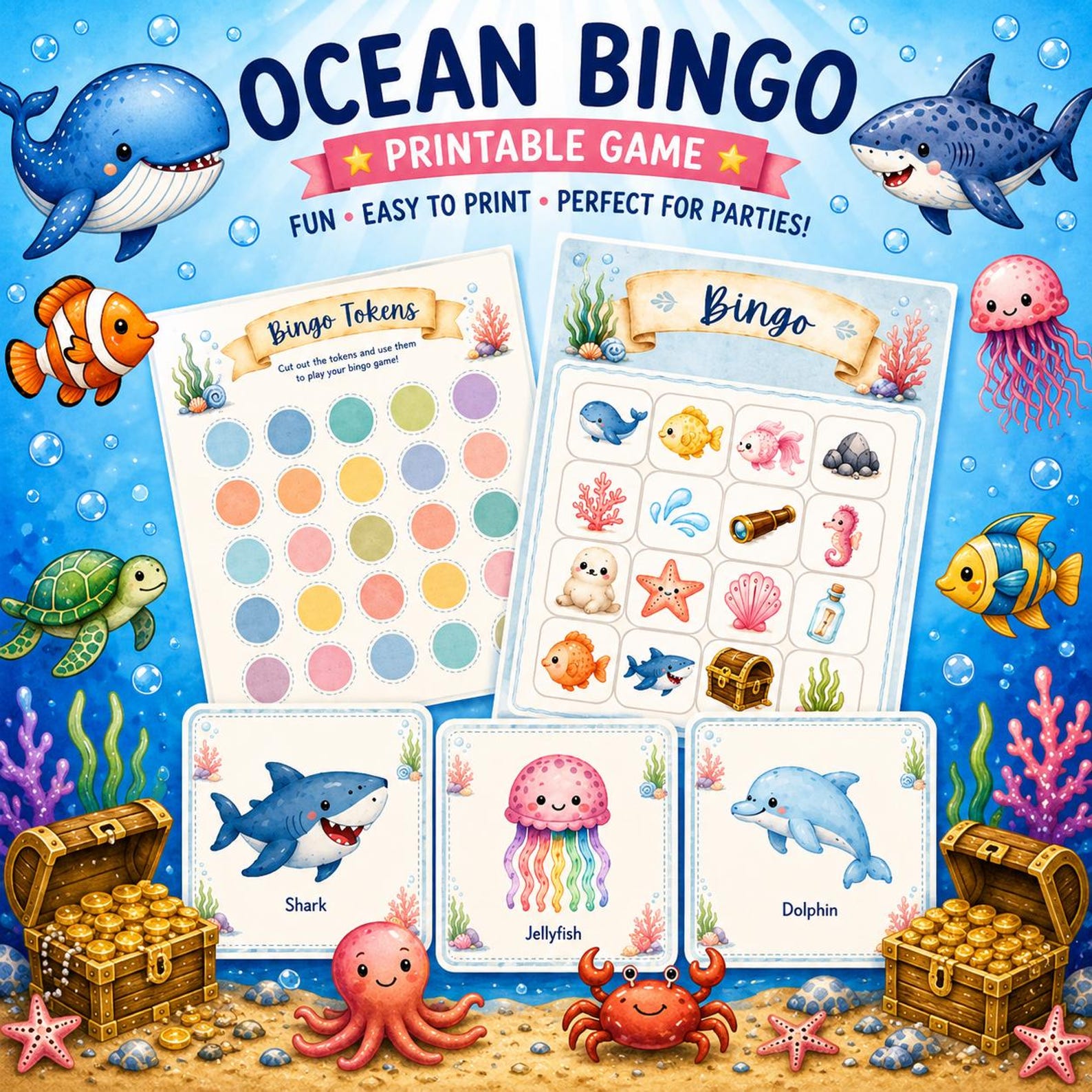 Ocean Adventure Bingo Printable Game | Under the Sea Party Activity ...