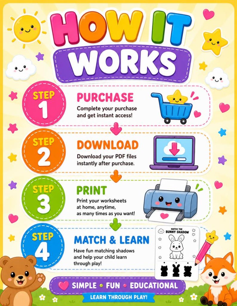 Shadow Matching Worksheets for Toddlers | 30 Preschool Printable Pages ...