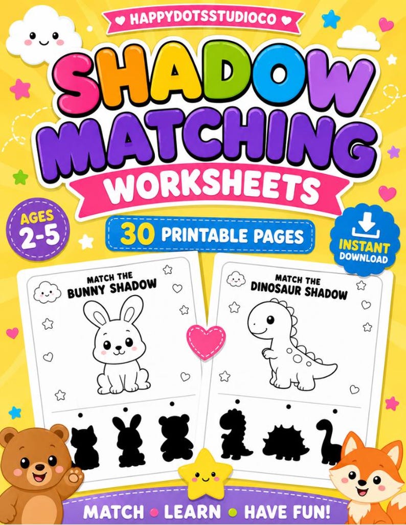 Shadow Matching Worksheets for Toddlers | 30 Preschool Printable Pages ...
