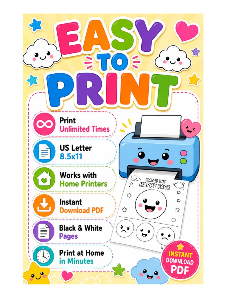 Emotion Matching Worksheets for Preschoolers | 30 Printable Pages - Etsy