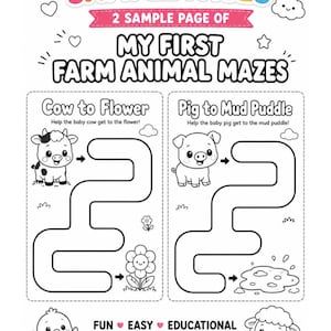 Farm Animal Mazes for Toddlers | Fun Easy Activity Book (instant ...