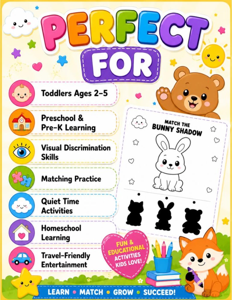 Shadow Matching Worksheets for Toddlers | 30 Preschool Printable Pages ...