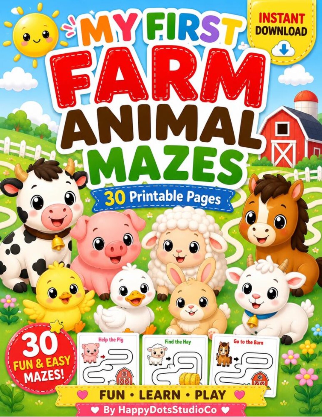 Farm Animal Mazes for Toddlers | Fun Easy Activity Book (instant ...