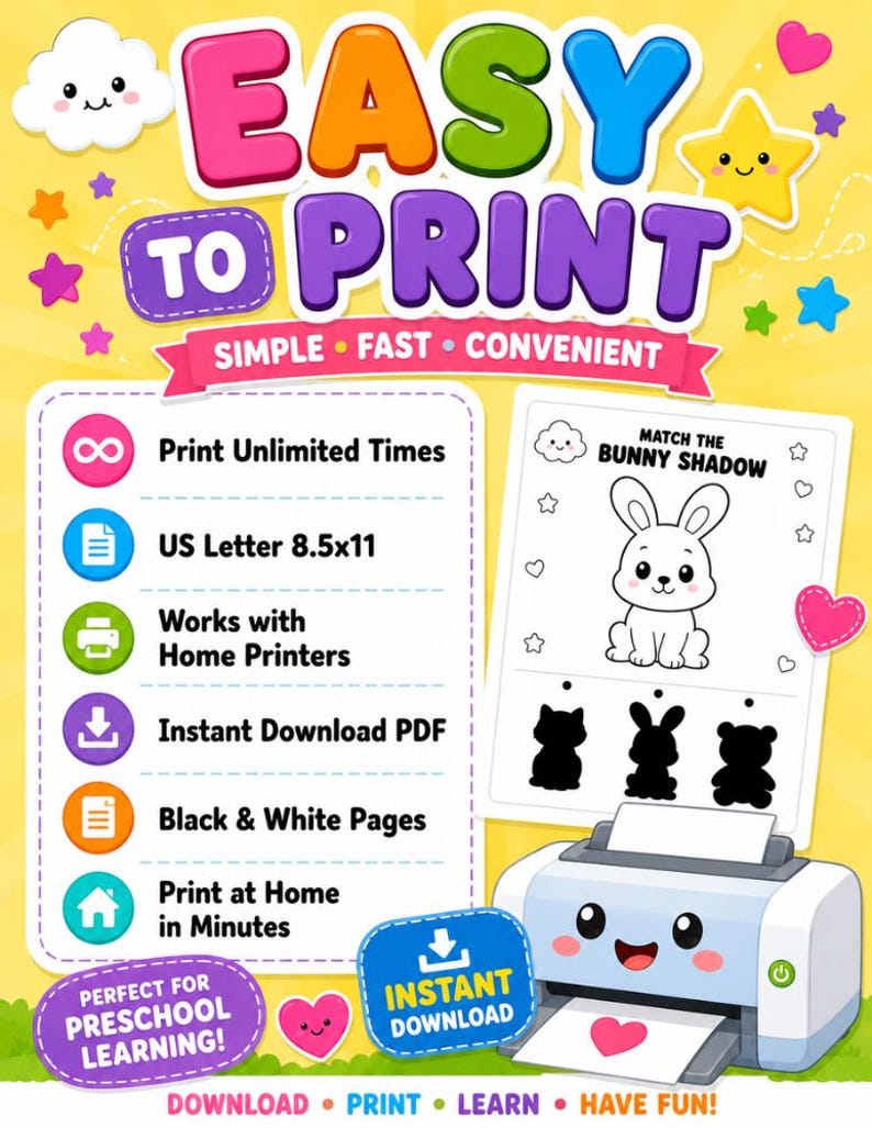 Shadow Matching Worksheets for Toddlers | 30 Preschool Printable Pages ...