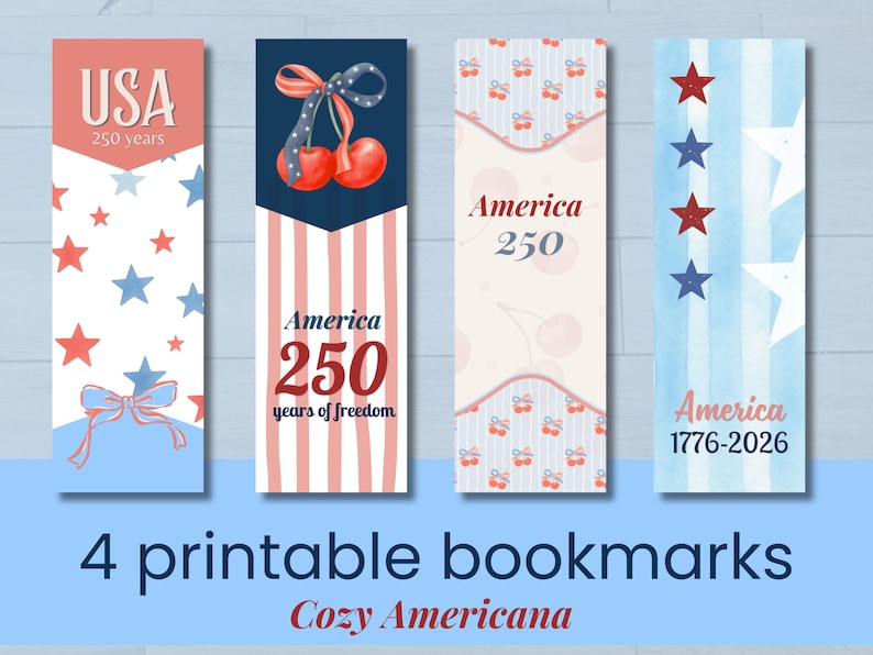 Printable Bookmarks 4th of July, Cozy Americana Bookmark Set, America ...