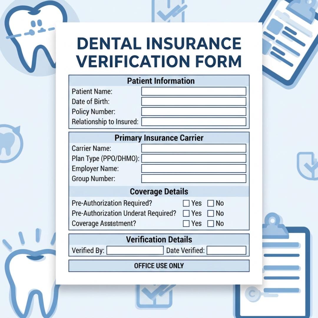 Dental Insurance Verification Form | Print & Use | Benefit Breakdown ...