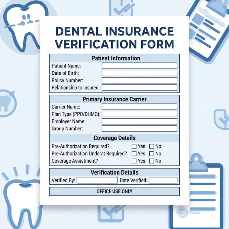 Dental Insurance Verification Form | Print & Use | Benefit Breakdown ...