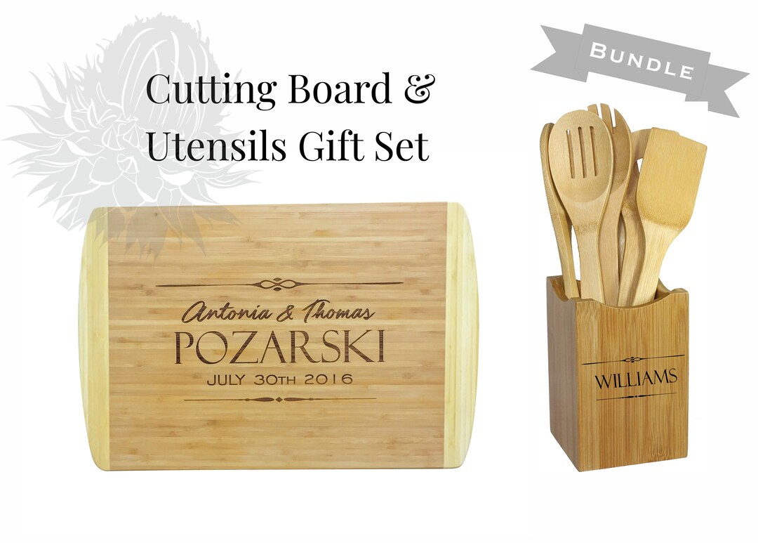 Engraved Bamboo Kitchen Utensil Set, Personalized Kitchen Gift ...