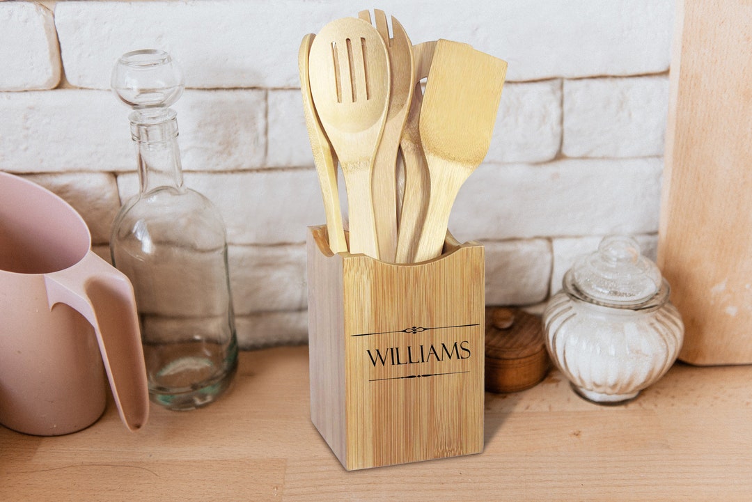 Engraved Bamboo Kitchen Utensil Set, Personalized Wedding Gift - Etsy