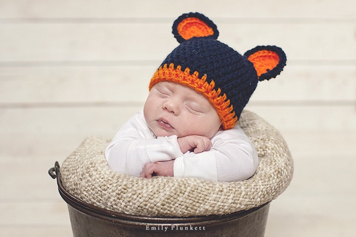 Crochet Chicago Bears Football Hat, Photography Prop, Crochet Hat, Bear ...